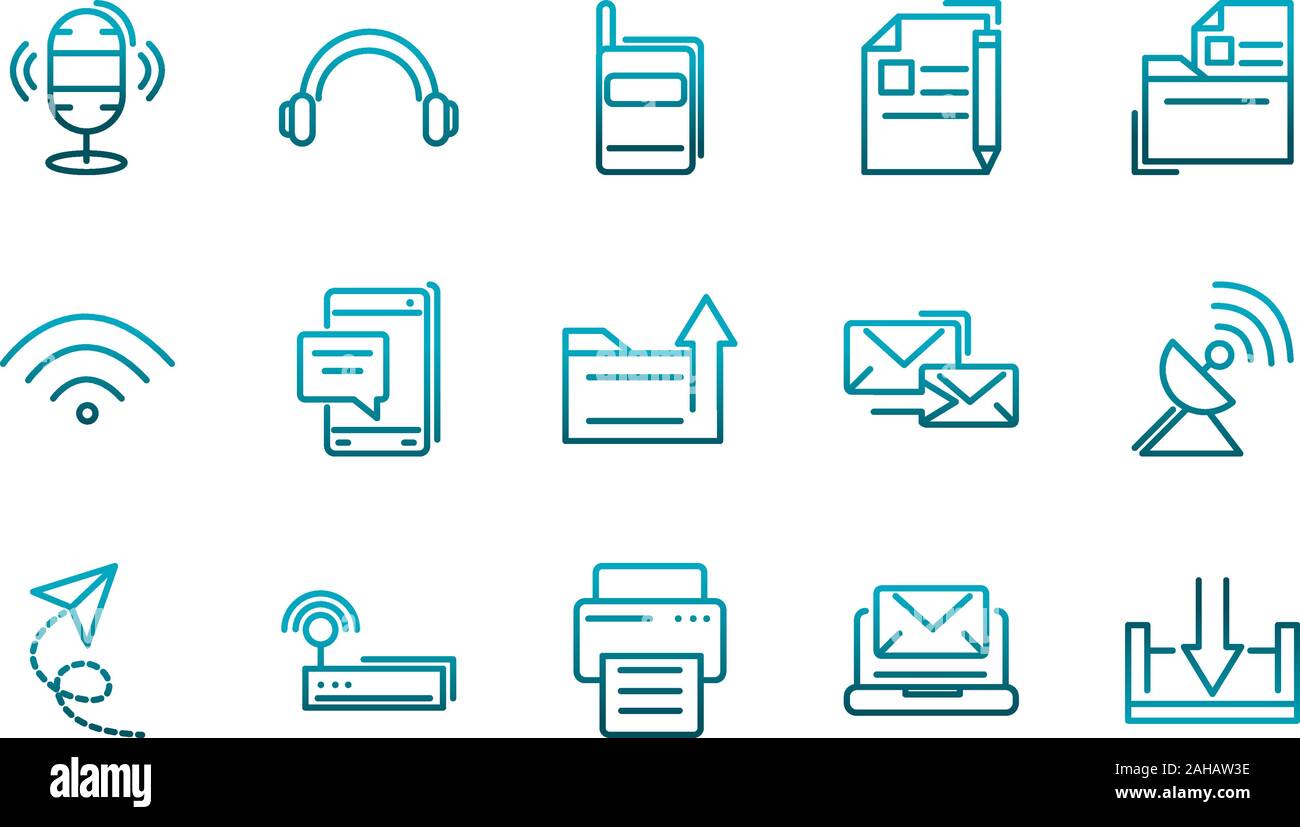 communications talk information broadcast icons set gradient line ...
