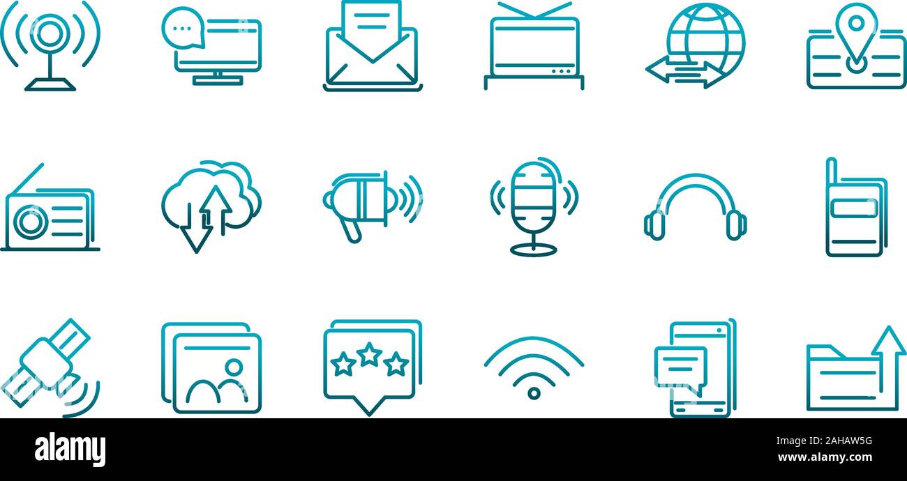communications talk information broadcast icons set gradient line ...