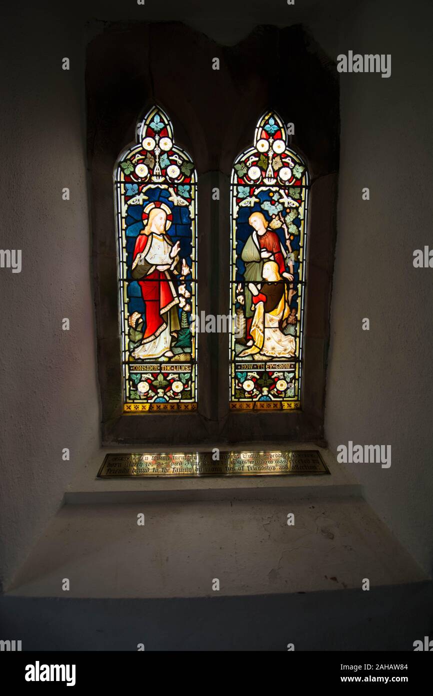 stained glass window in St Bega Church in the Lake District God Jesus ...