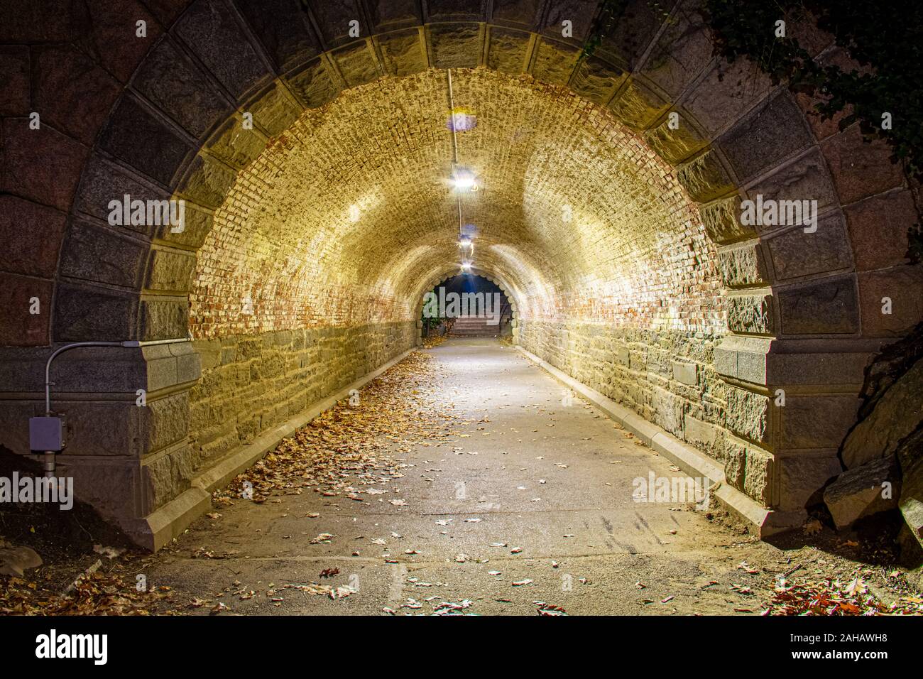 Nighttime image looking through Inscope Arch in New York City’s Central ...