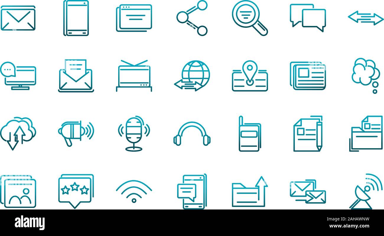 communications talk information broadcast icons set gradient line ...
