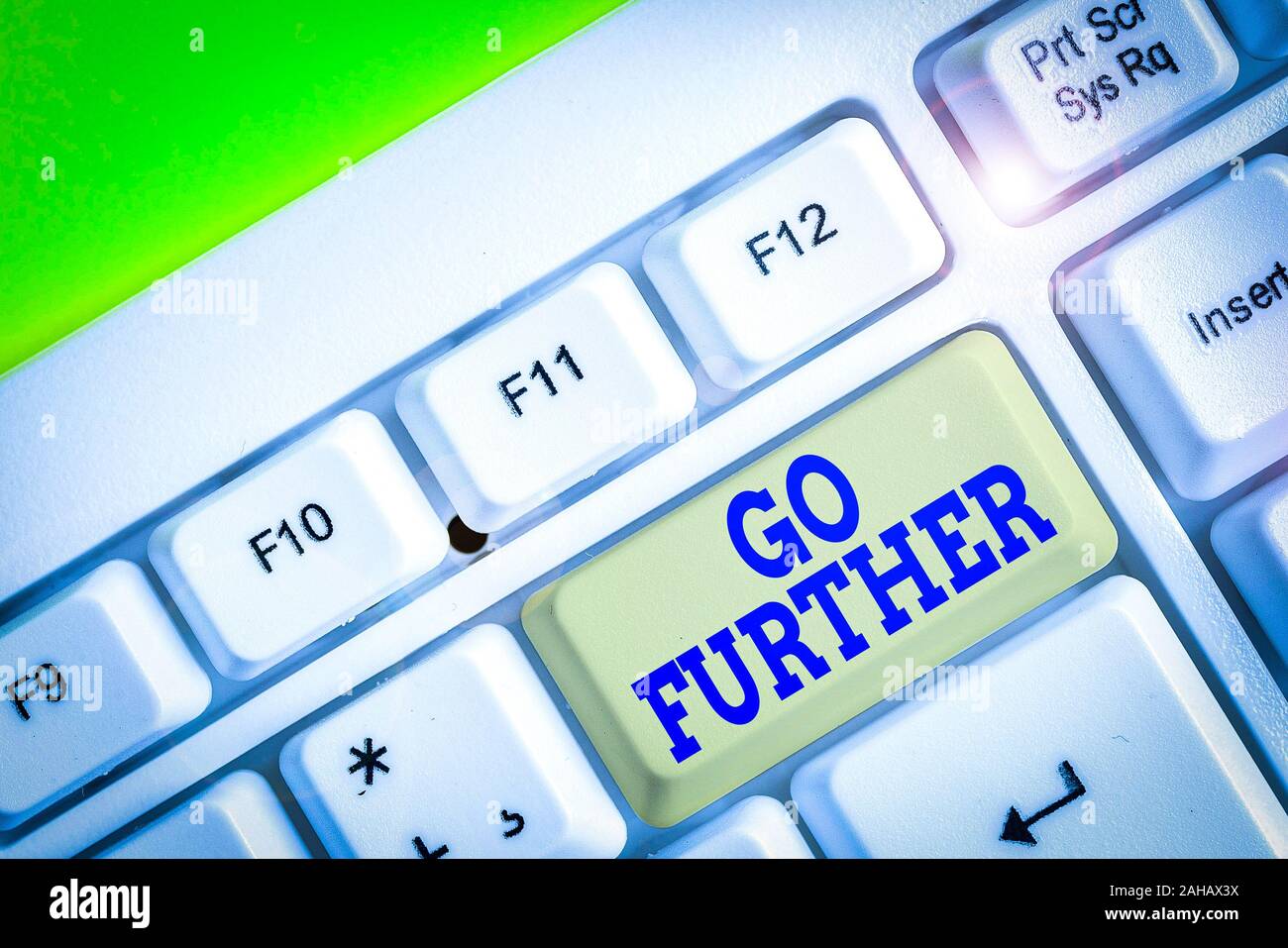 Handwriting text writing Go Further. Conceptual photo To make a bolder ...