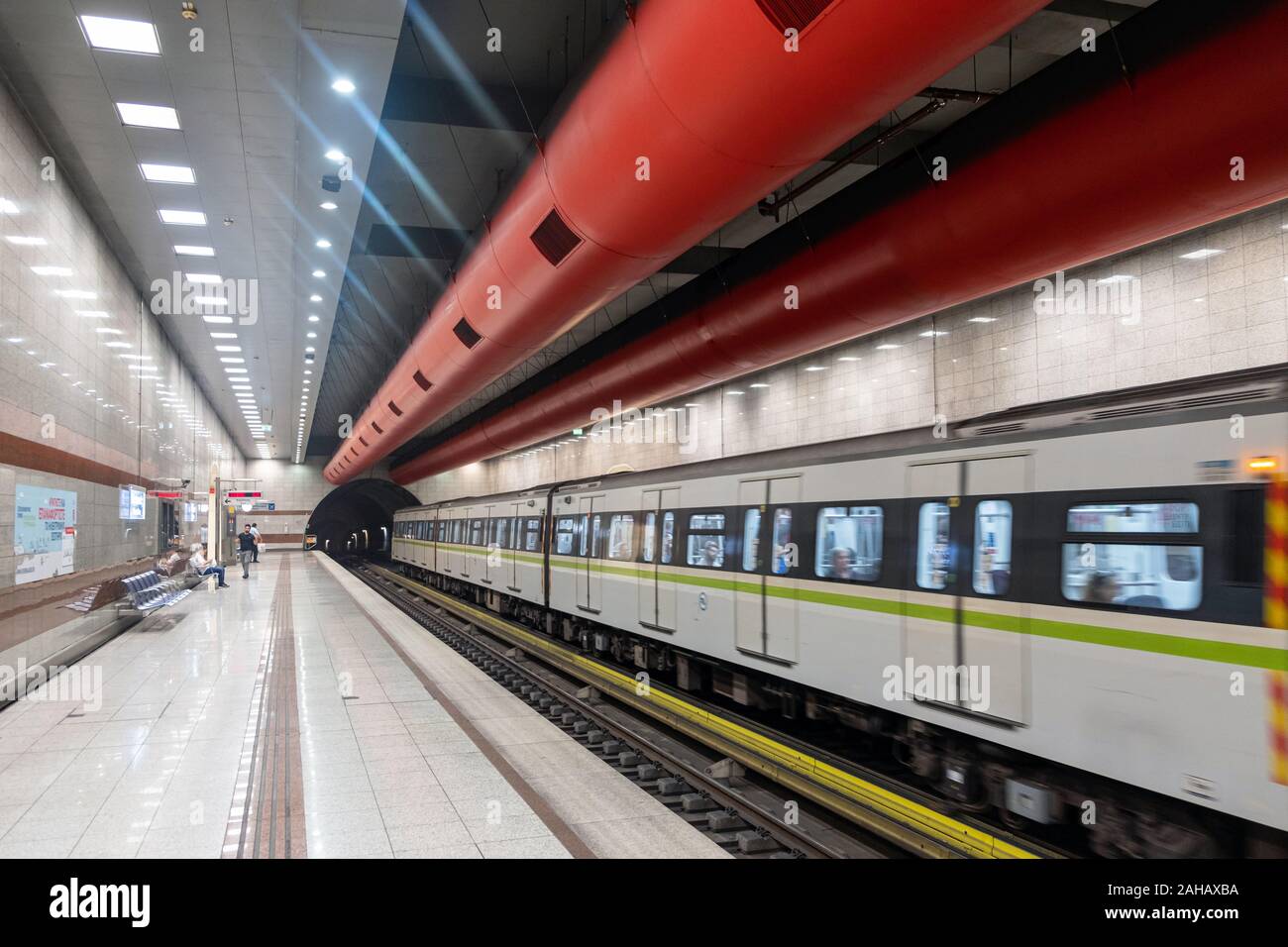 Athens, Greece. November 14, 2019. Metro underground station, blur ...