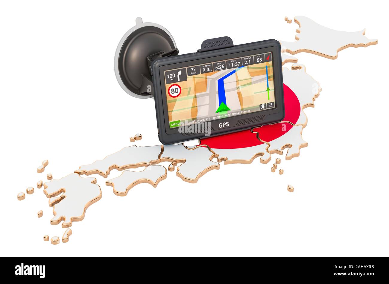 GPS navigation in Japan, 3D rendering isolated on white background ...
