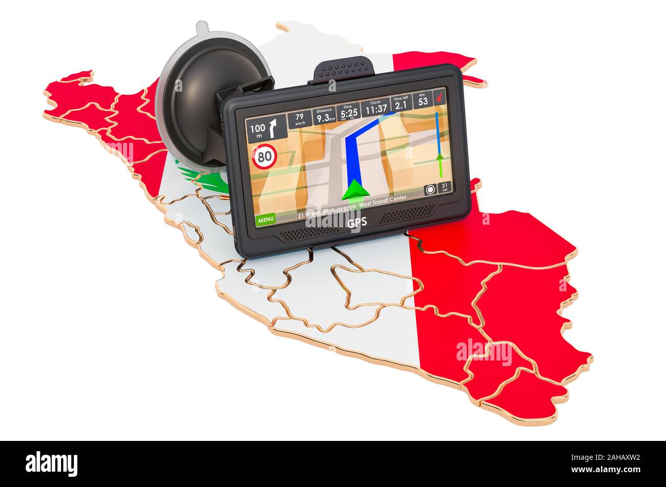 GPS navigation in Peru, 3D rendering isolated on white background Stock ...