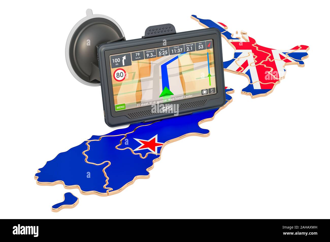 GPS navigation in New Zealand, 3D rendering isolated on white ...