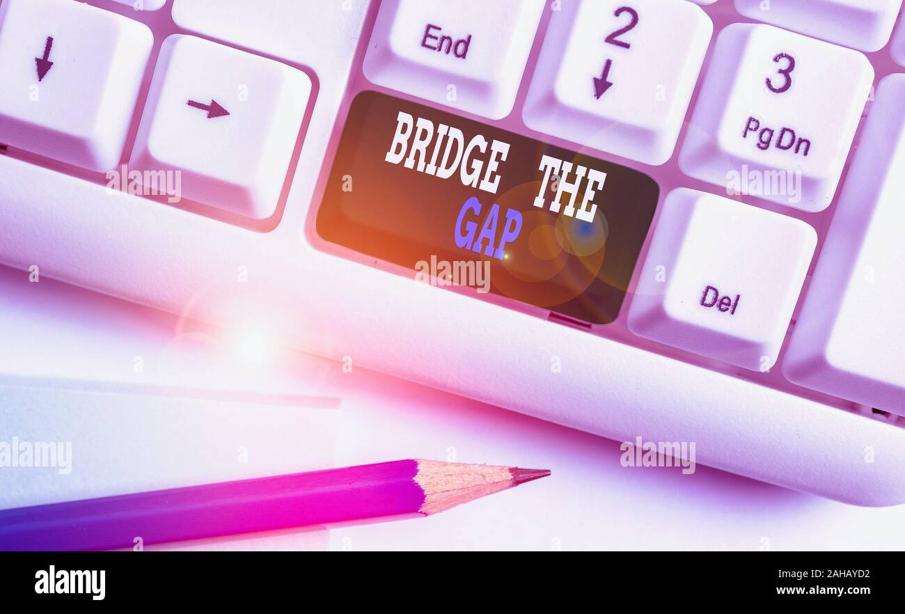 Text sign showing Bridge The Gap. Business photo showcasing Overcome ...