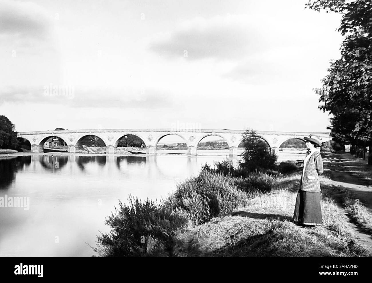 Bridge over the River Tyne, Hexham, Victorian period Stock Photo - Alamy