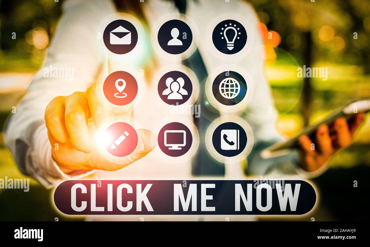 Text sign showing Click Me Now. Business photo showcasing Internet ...