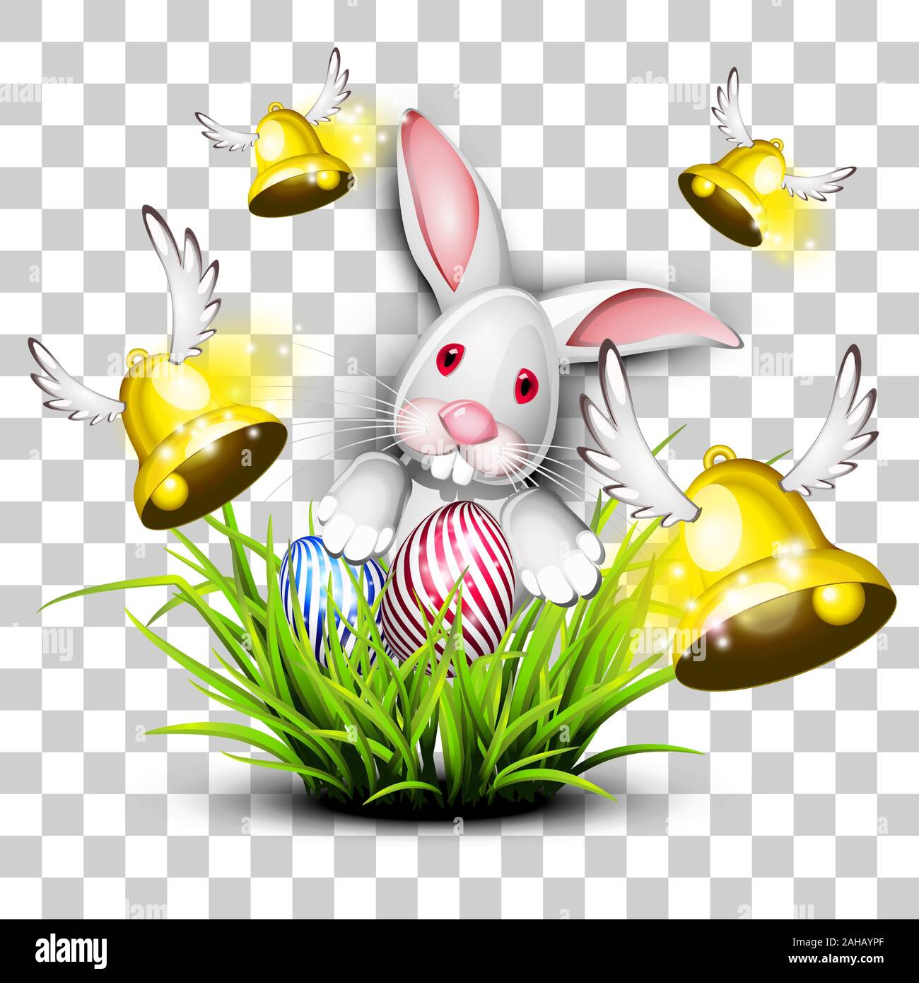 Happy easter egg with bunny and bells on transparent background ...