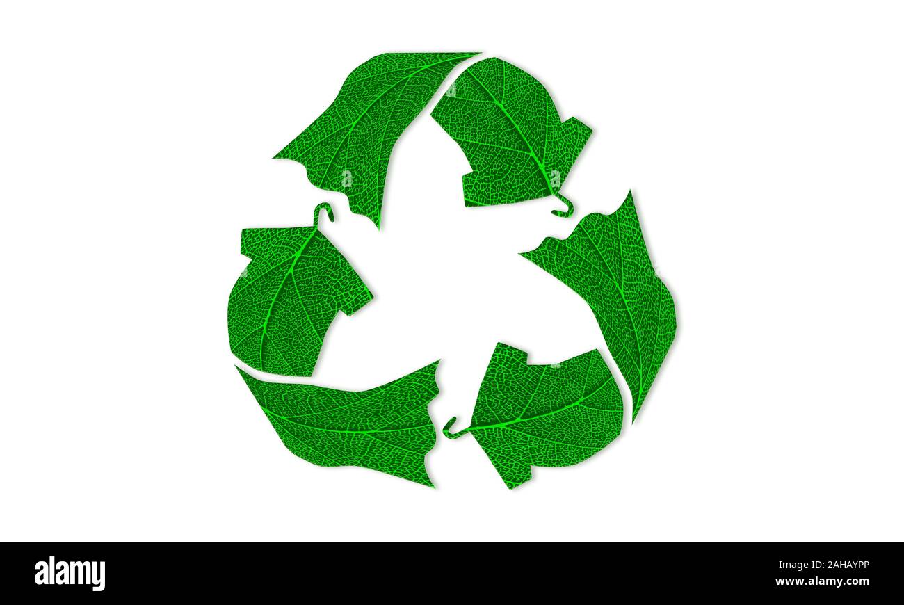 recycle clothes symbol recycle sign with leaf fabric texture ...