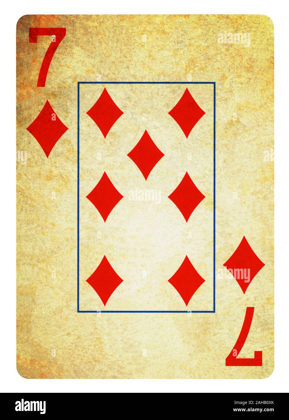 Seven of Diamond Vintage playing card - isolated on white (clipping ...