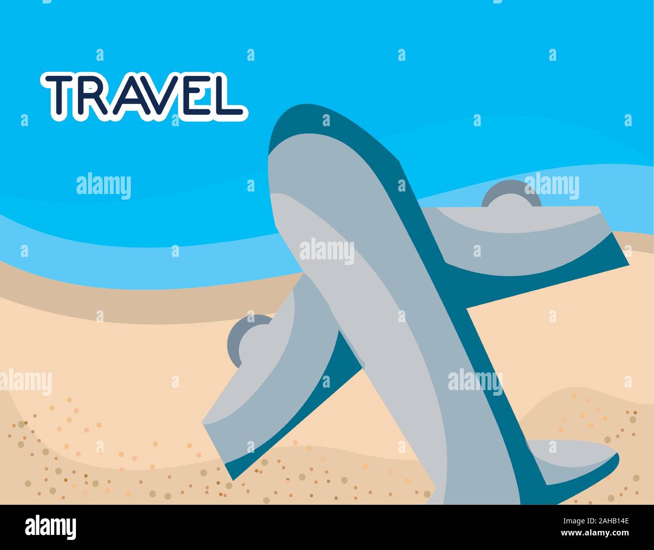 plane flies over beach on tourist vacation trips vector illustration ...