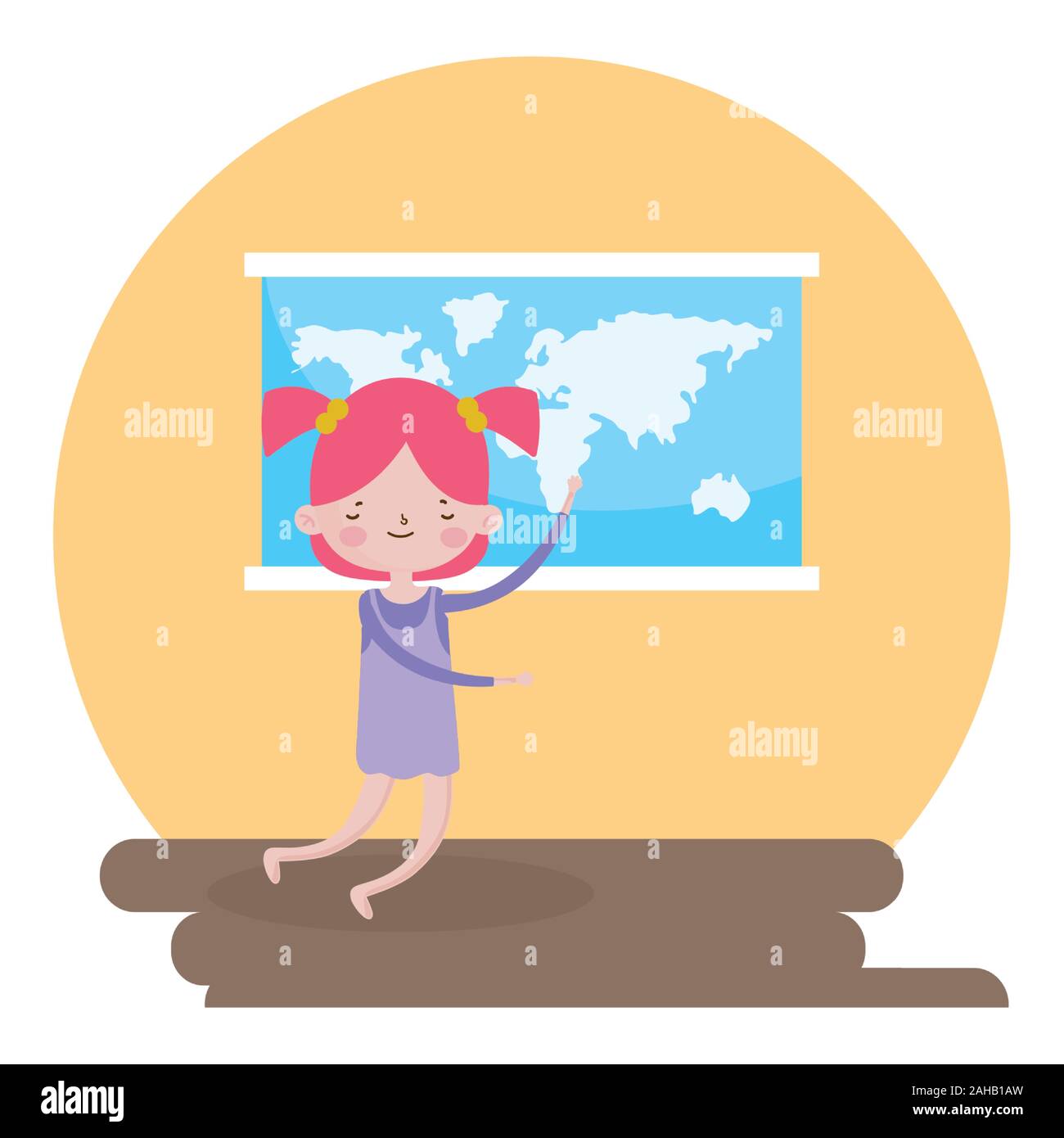childrens day, little girl school world map vector illustration Stock ...