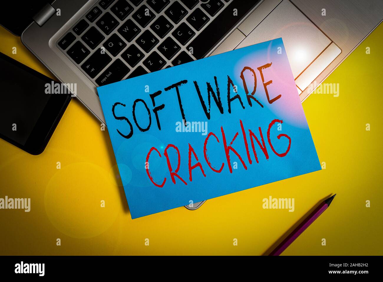Writing note showing Software Cracking. Business concept for ...