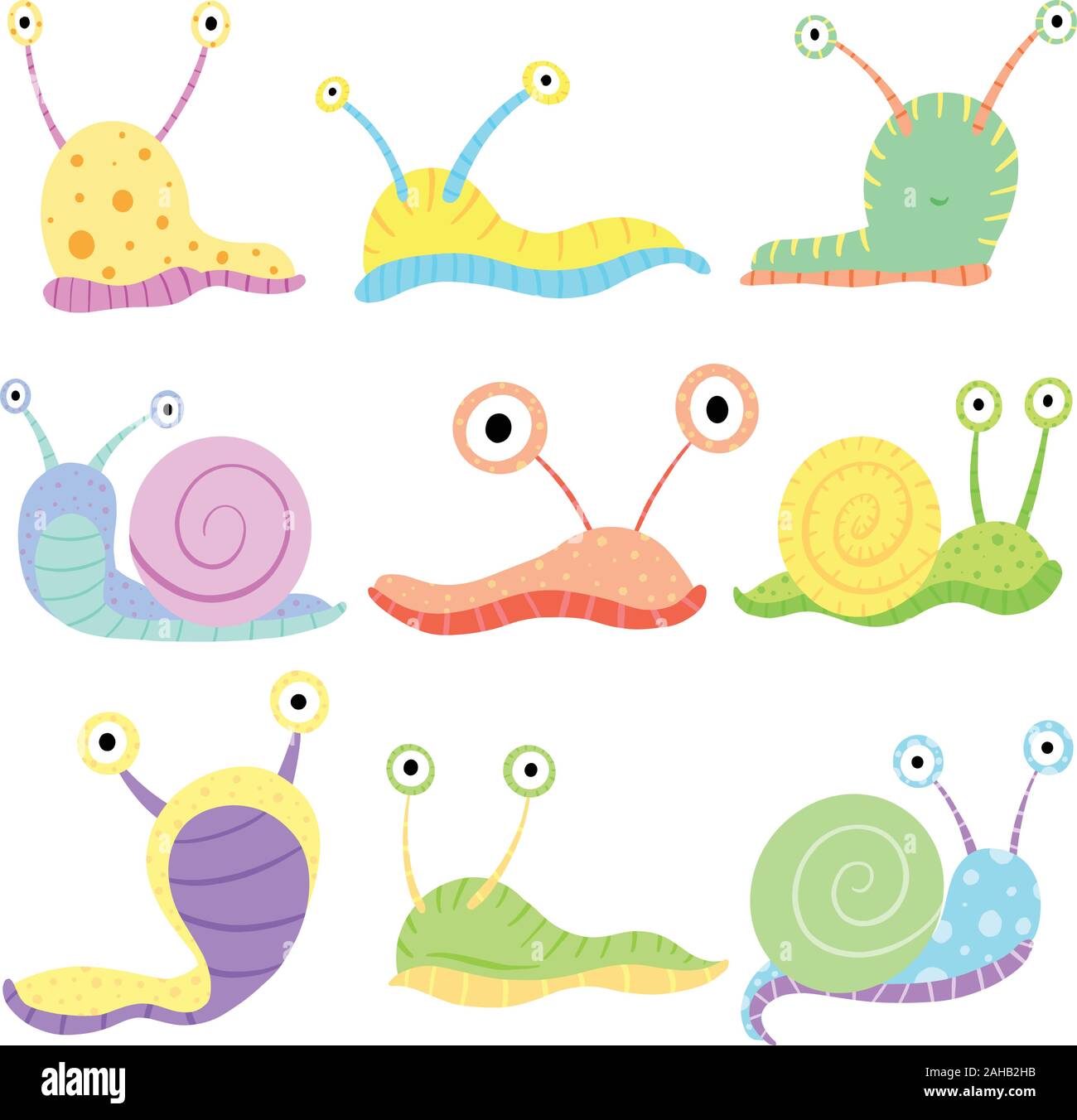 A Collection of Cartoon Slugs and Snails Simple Vector Illustrations ...