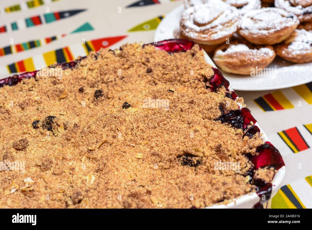 Freshly baked home made fruit crumble with ingredients fresh from the ...