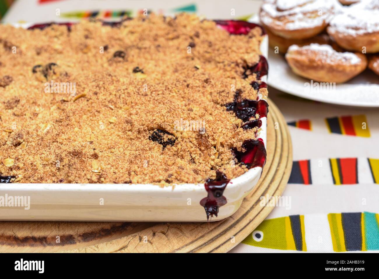 Freshly baked home made fruit crumble with ingredients fresh from the ...