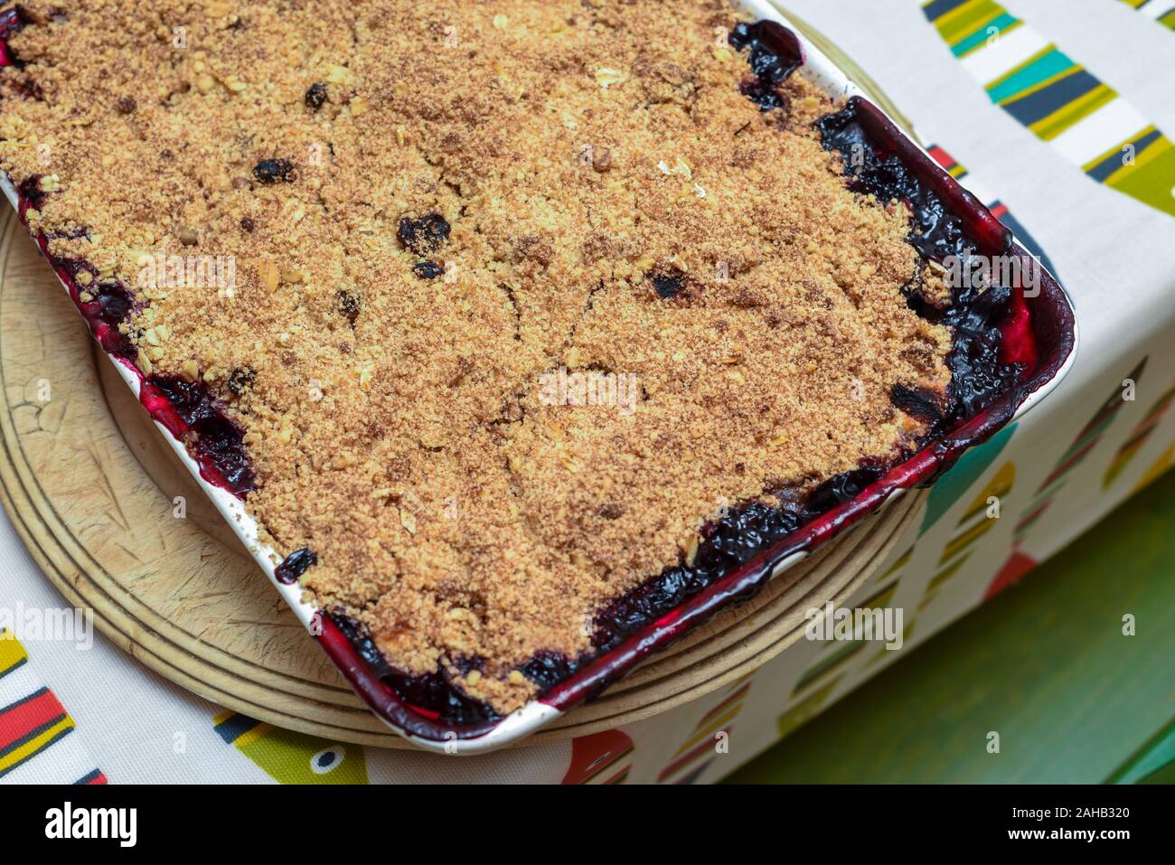 Freshly baked home made fruit crumble with ingredients fresh from the ...