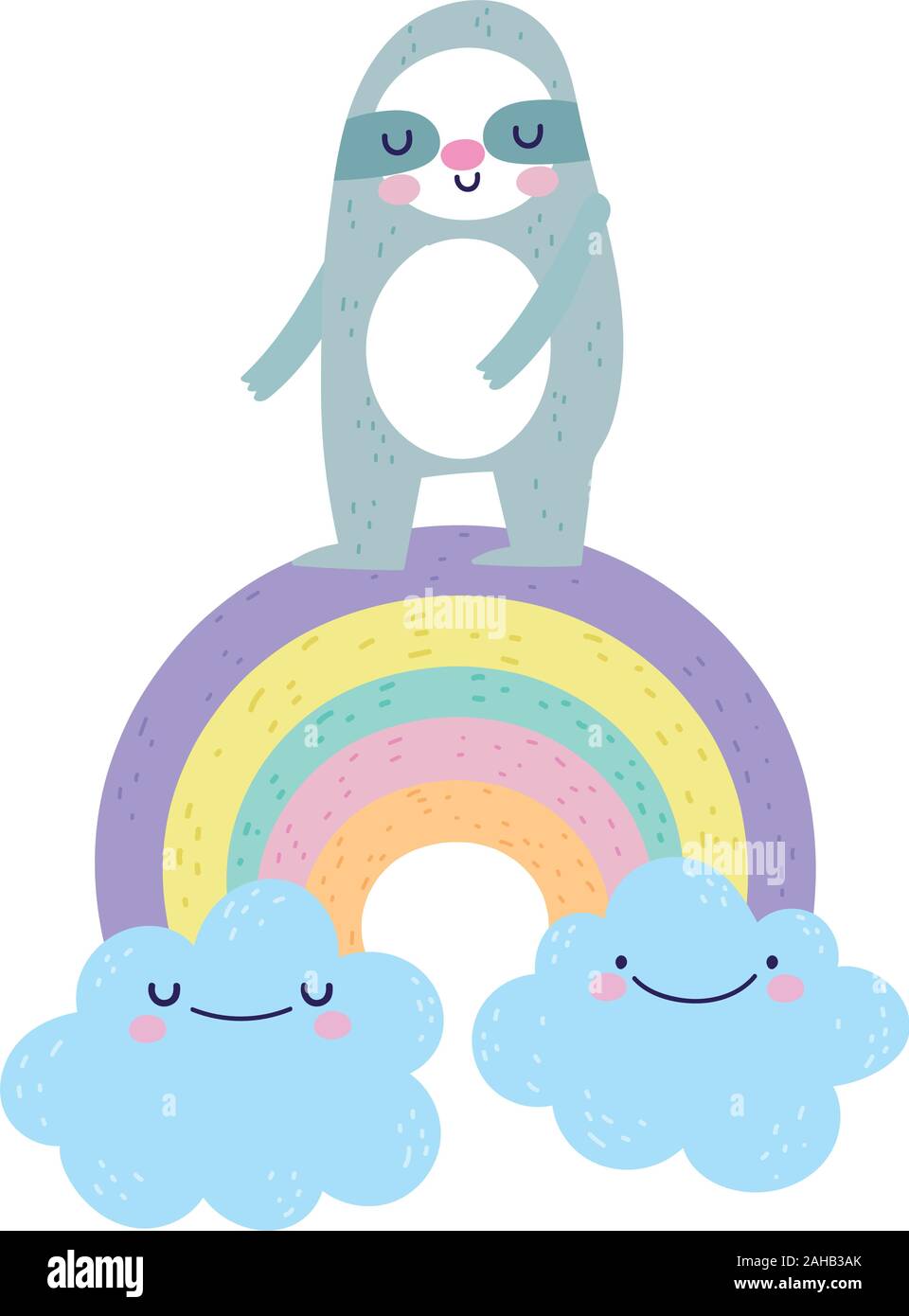 baby shower cute sloth rainbow with clouds cartoon vector illustration ...