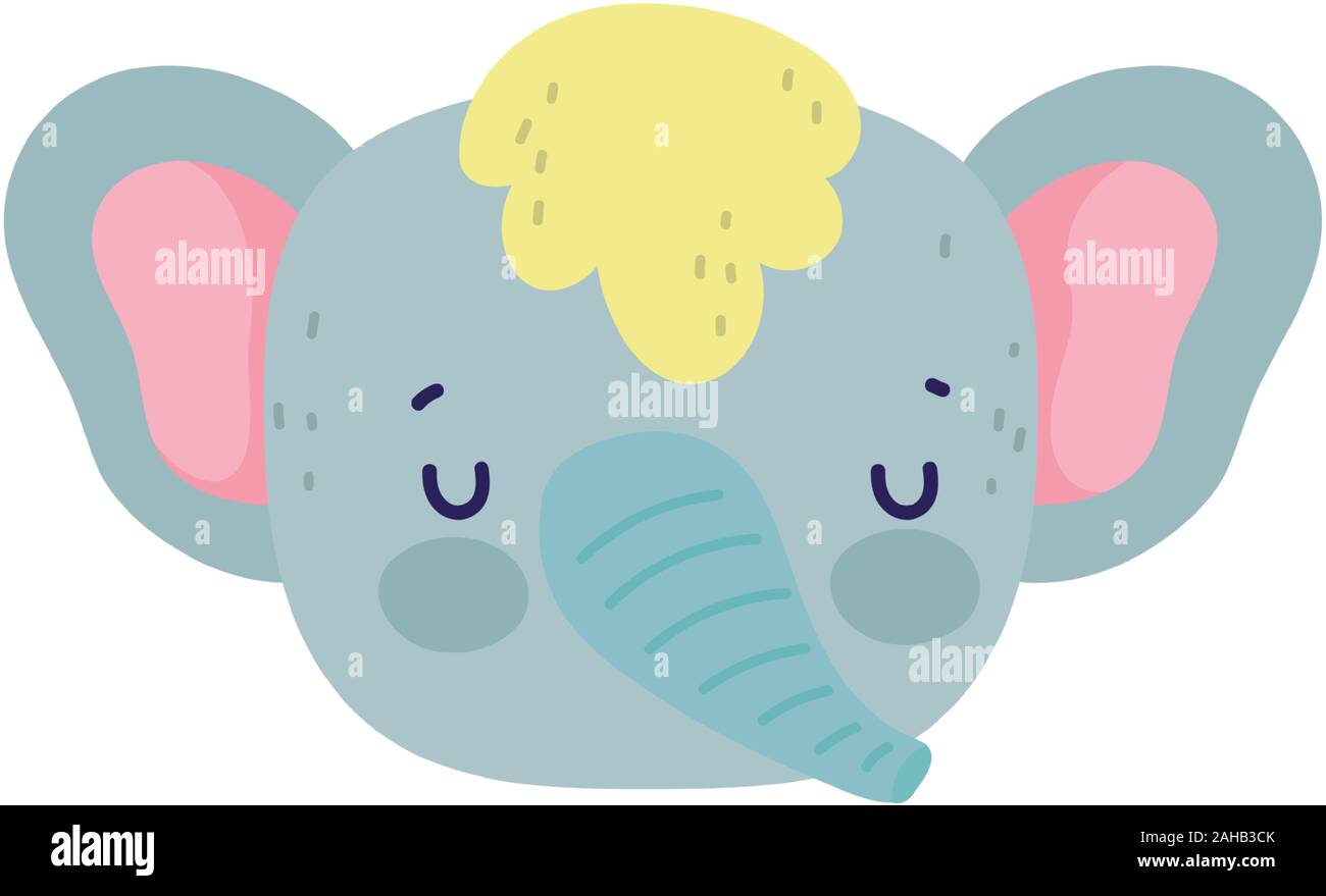 baby shower cute elephant with hair head cartoon vector illustration ...