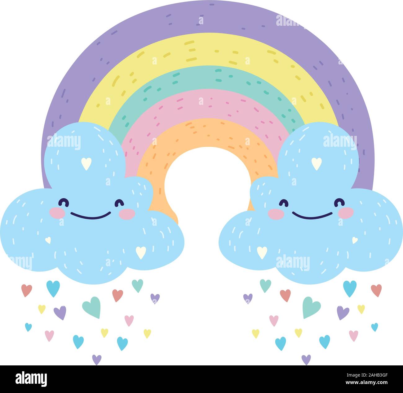 baby shower cute rainbow with clouds rain hearts love cartoon vector ...