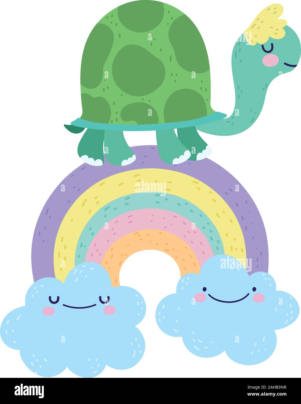 baby shower cute turtle on rainbow with clouds cartoon vector ...