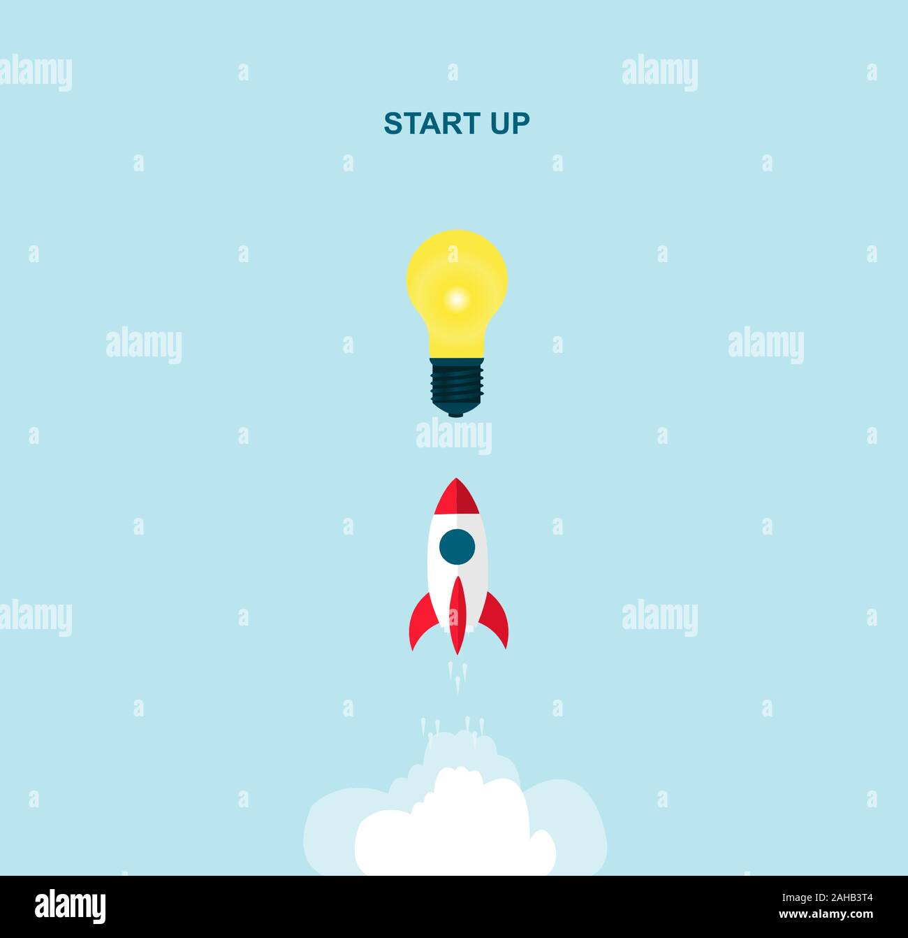 Business startup concept. Vector of a rocket launch icon with bright light bulb Stock Vector ...