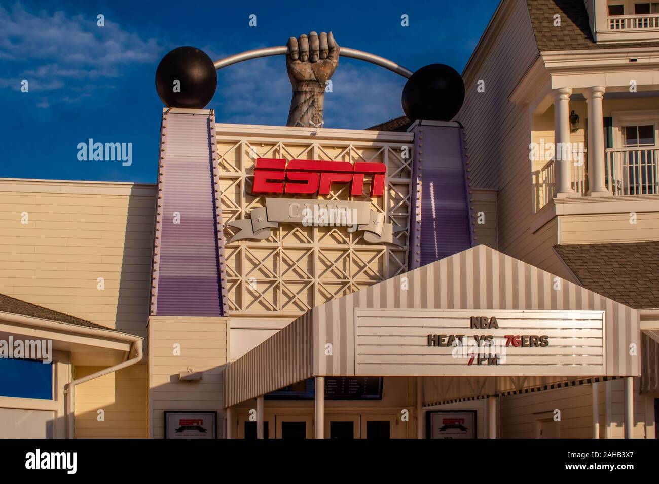 Orlando, Florida. December 18. 2019. Top view of ESPN Club at Lake ...