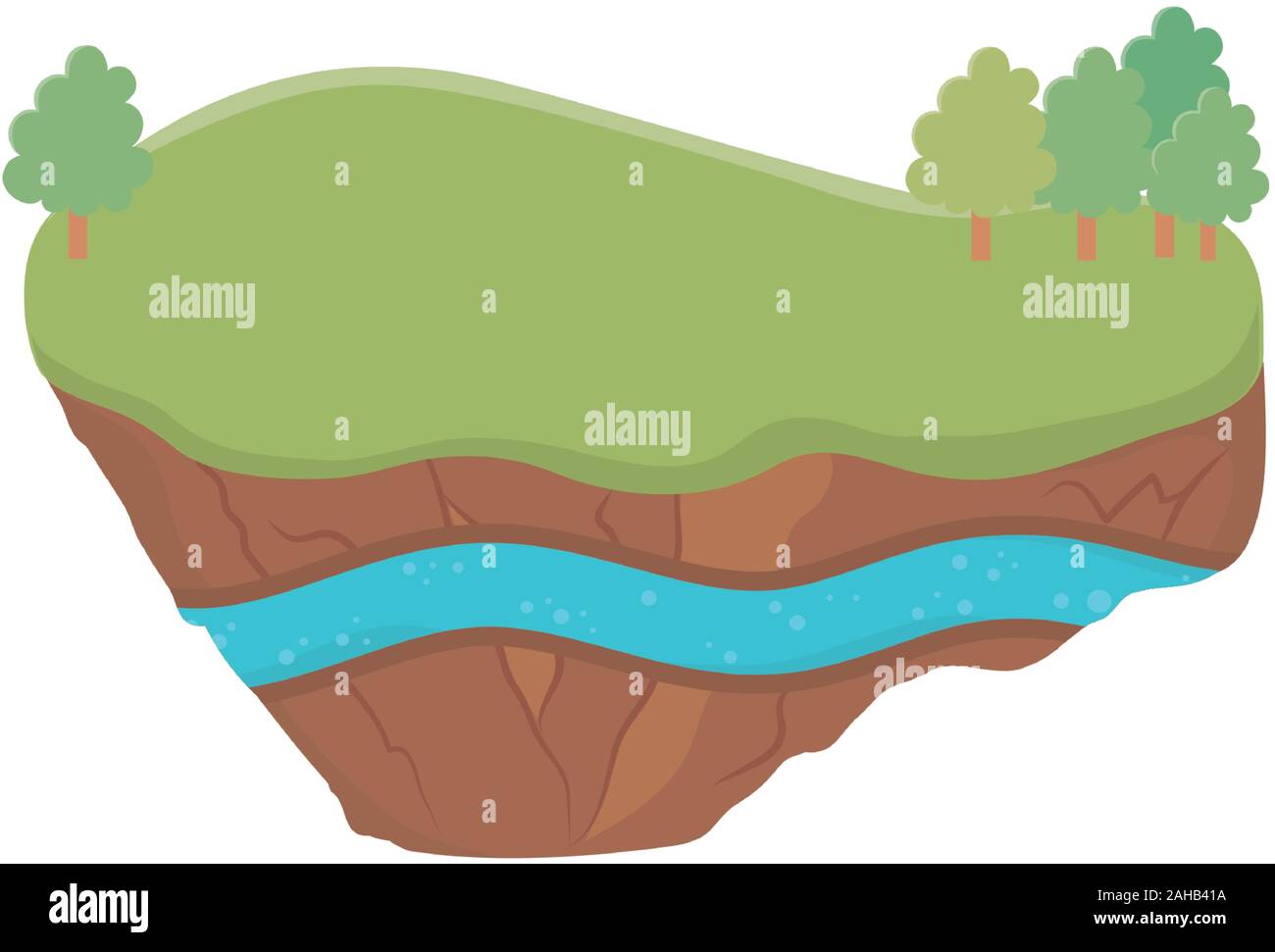 landscape trees meadow soil layer water underground vector illustration ...