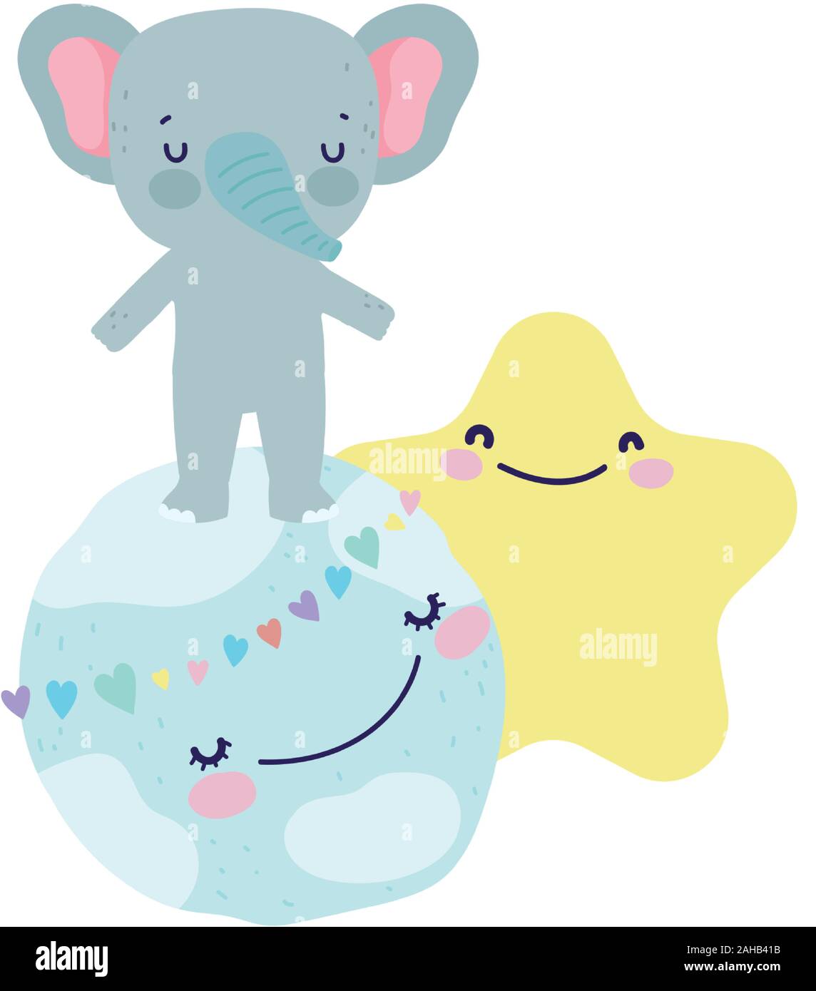 baby shower cute elephant on world star love hearts cartoon vector ...