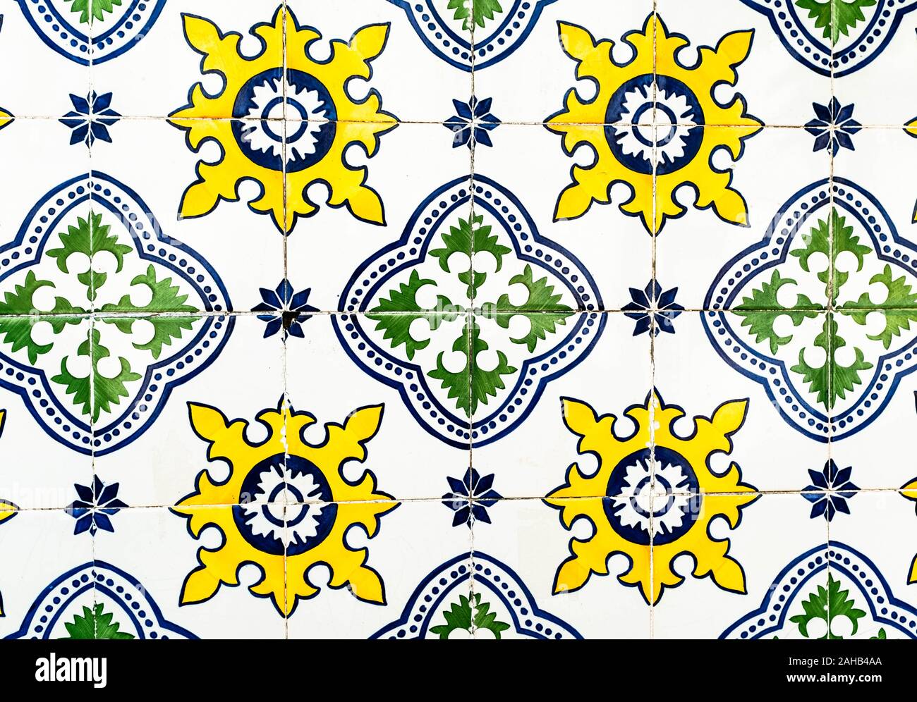 Portuguese traditional tiles Azulejos with blue, green and yellow ...