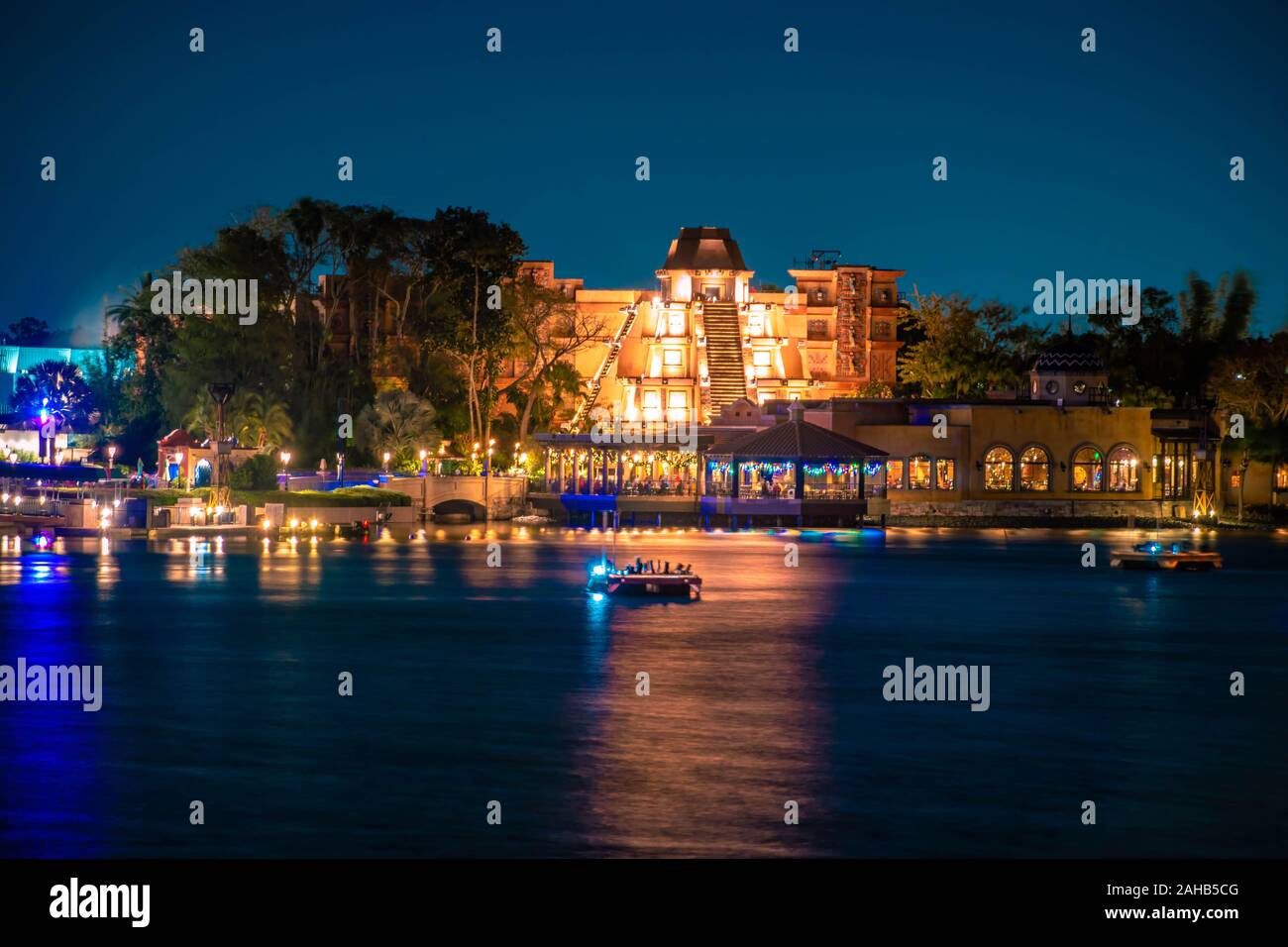 Orlando, Florida. December 18, 2019. Mexico Pavillion at blue night ...