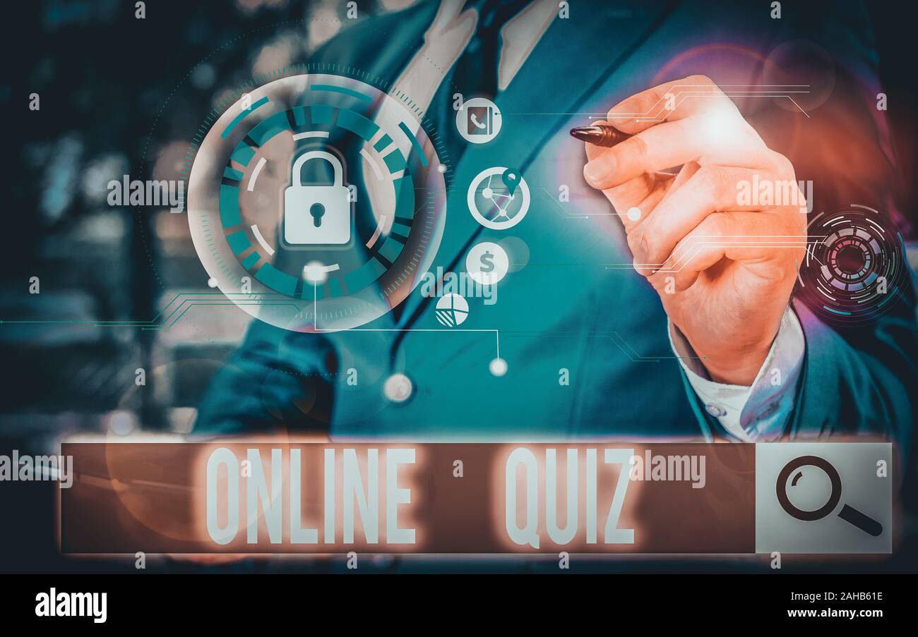 Conceptual hand writing showing Online Quiz. Concept meaning game or a ...