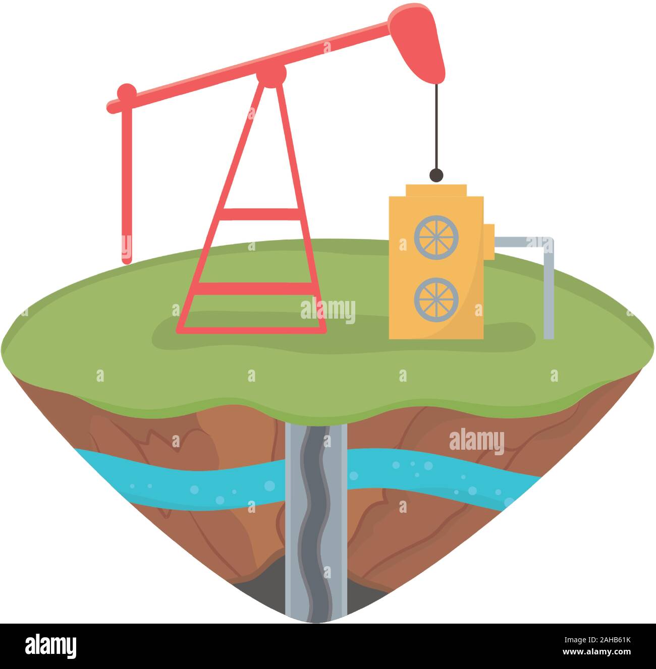 fracking pump tower soil layer water underground vector illustration ...