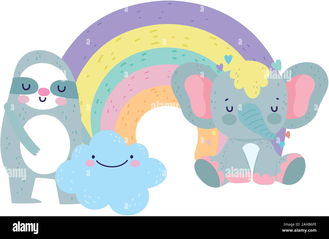 baby shower cute sloth elephant rainbow cloud cartoon vector ...