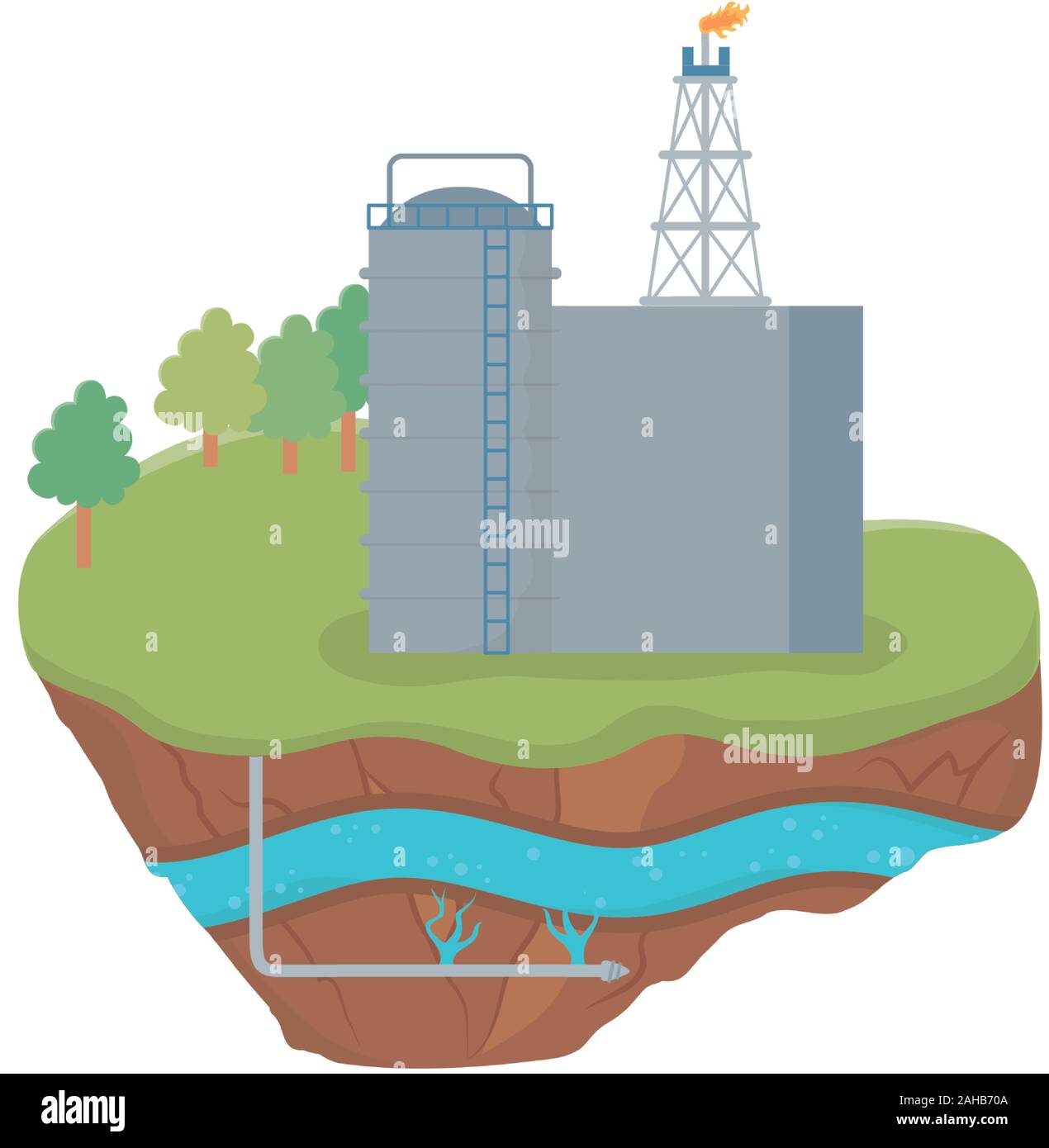 fracking refinery oil rig soil layer water underground vector ...