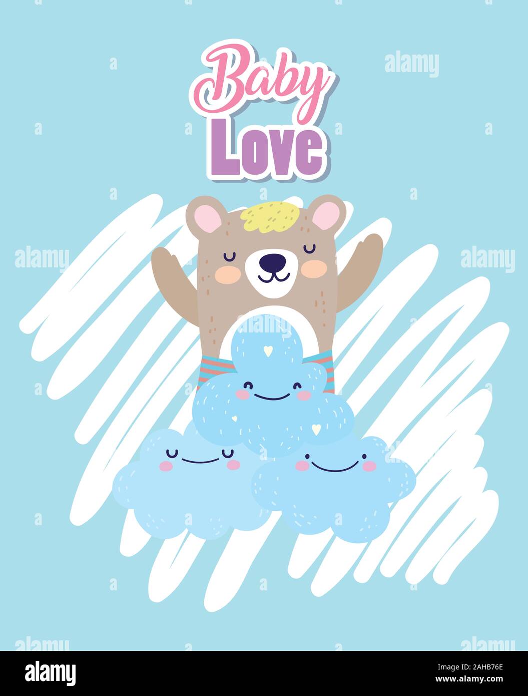 baby shower cute bear clouds heart love decoration cartoon vector ...