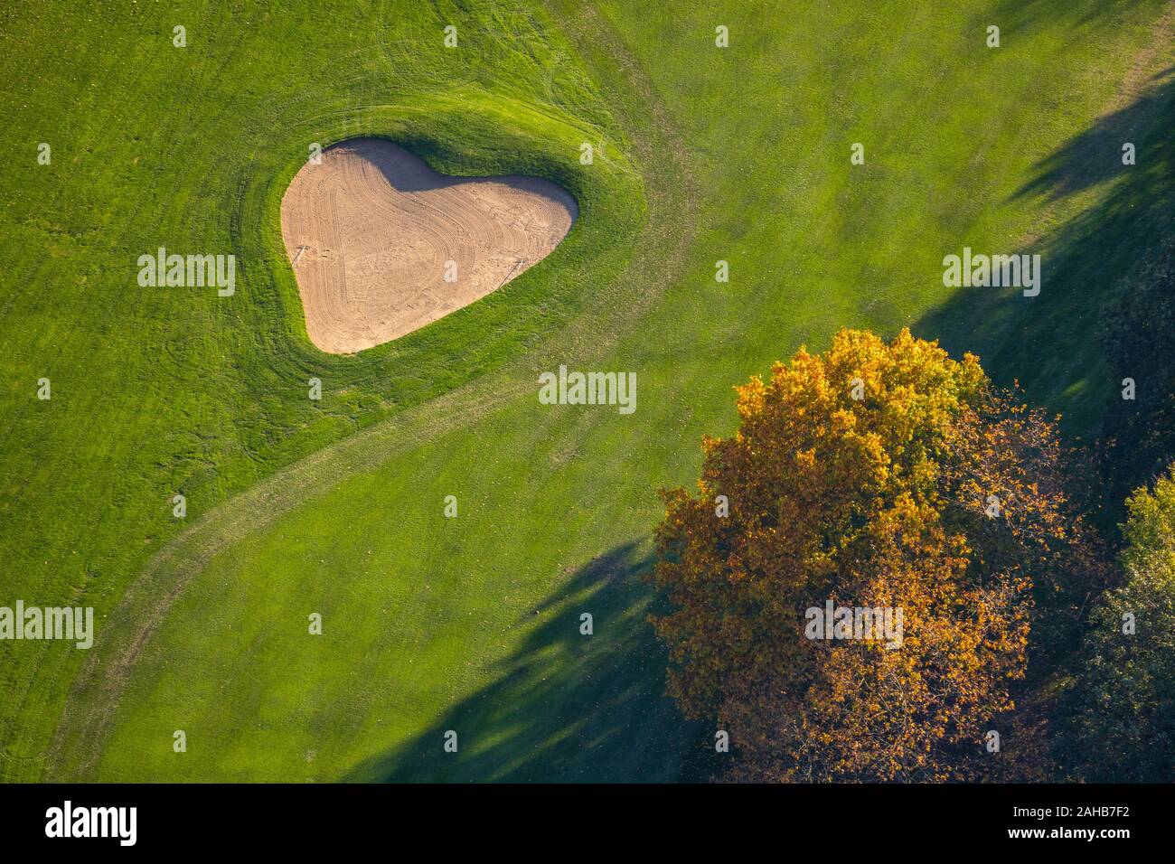 Aerial photograph, A heart shape on the golf course Sauerland Neheim ...