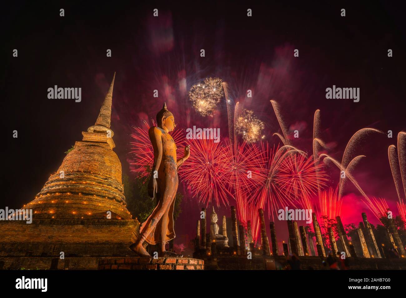Beautiful colorful fireworks to celebrate Thai Loykrathong festival in ...