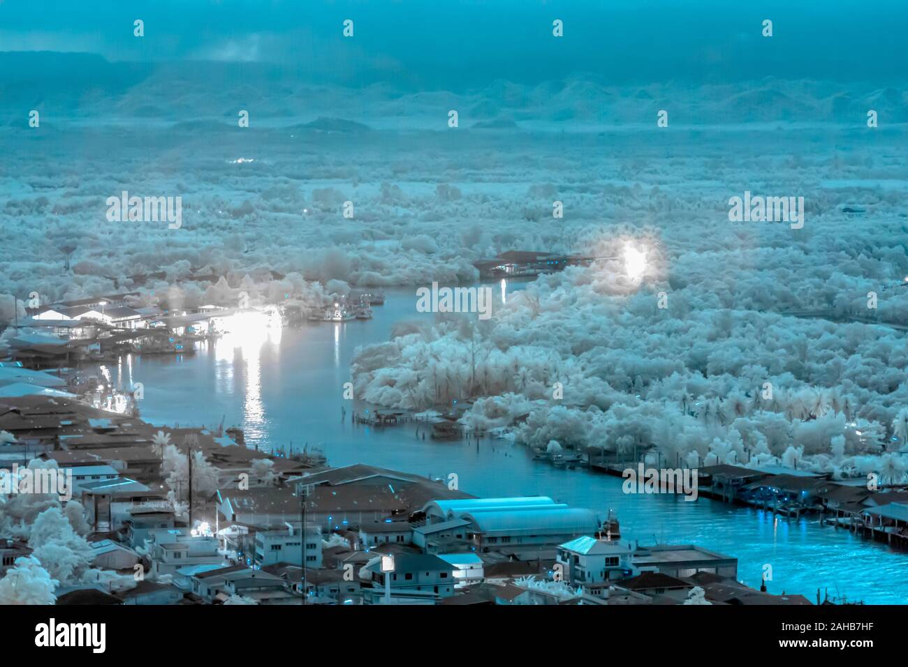 Aerial view of Chumphon city in provincial of Thailand taken from ...