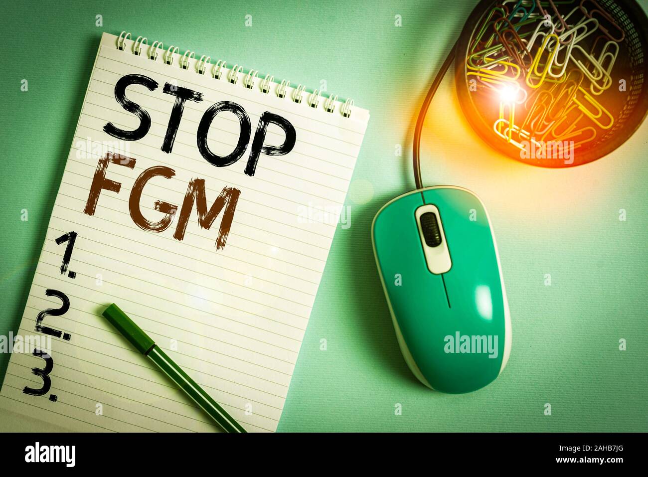Text sign showing Stop Fgm. Business photo showcasing Put an end or ...