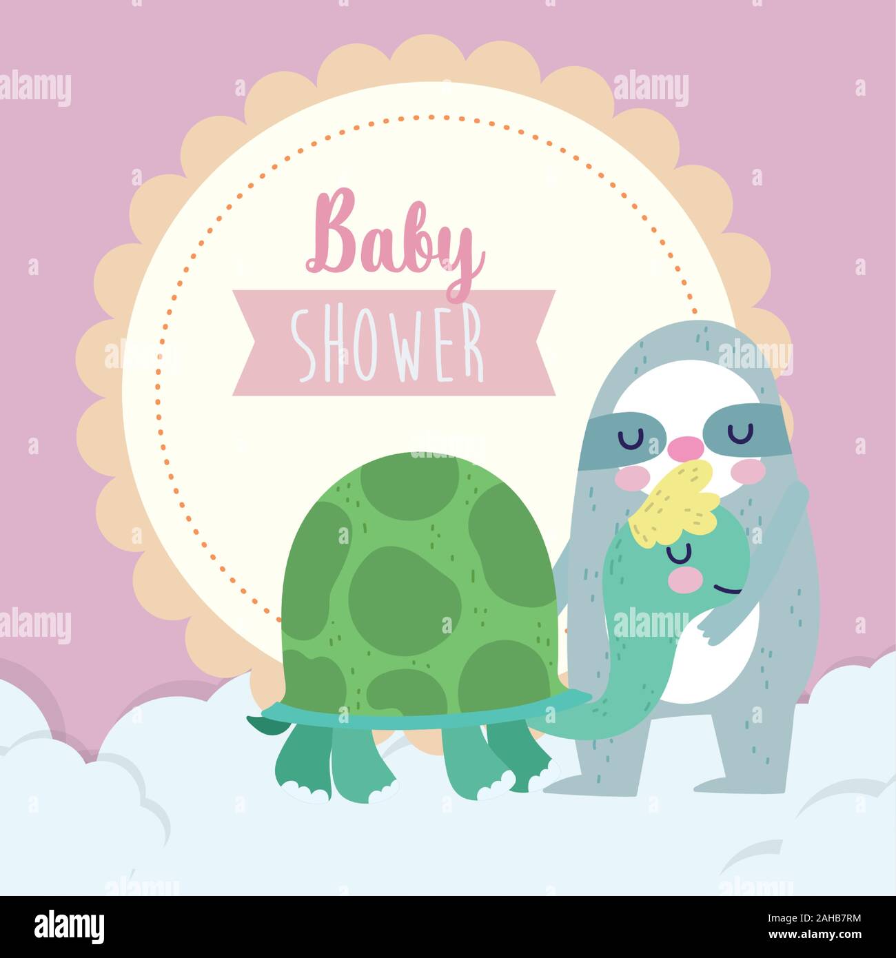 baby shower cute sloth and turtle cartoon vector illustration Stock ...
