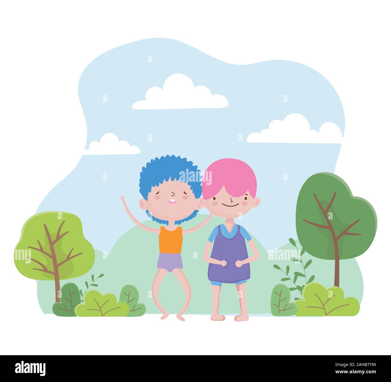 happy childrens day cute little boys cartoon in the outdoor celebrating ...