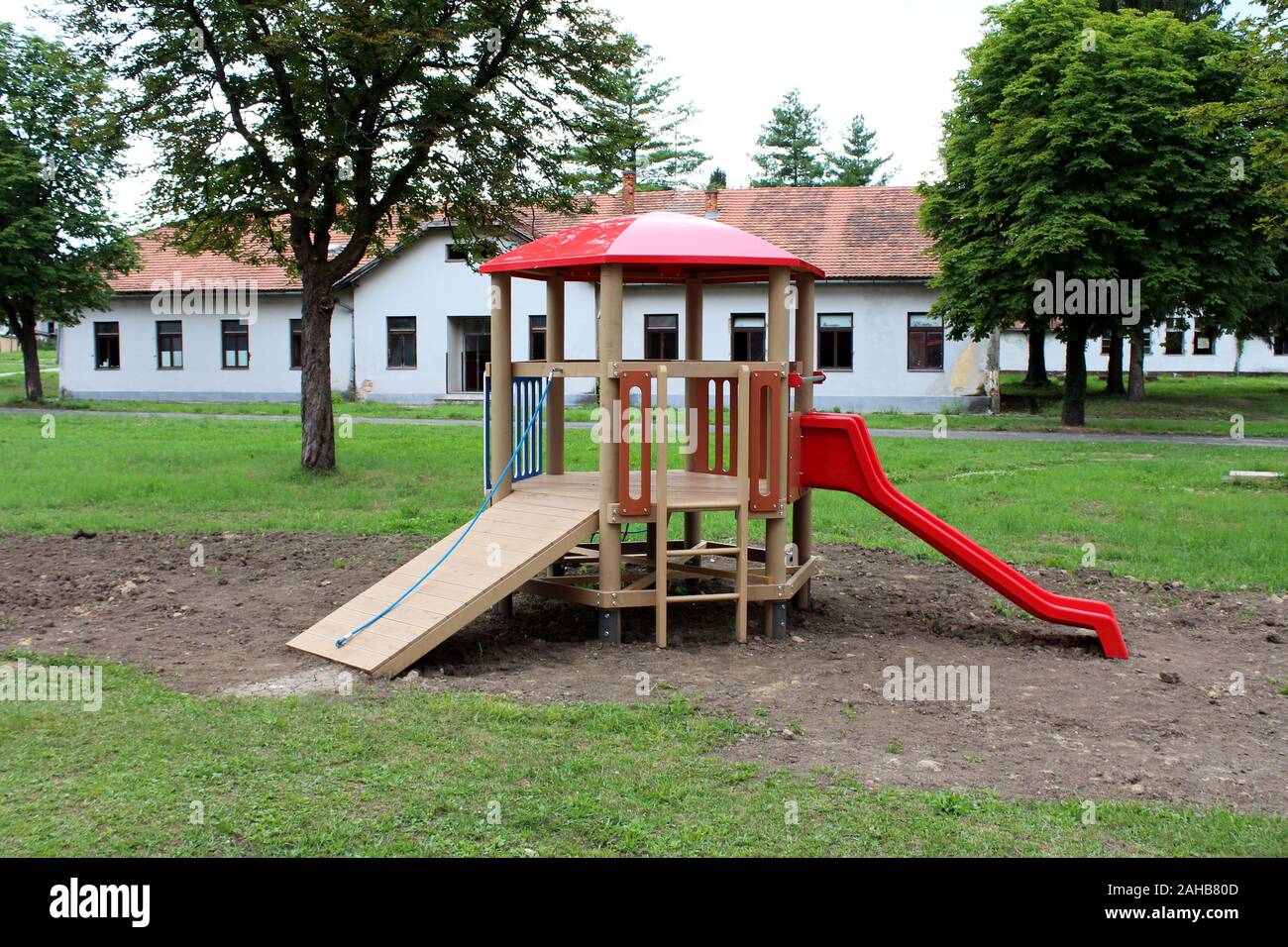 New vintage retro looking colorful outdoor playground equipment in ...
