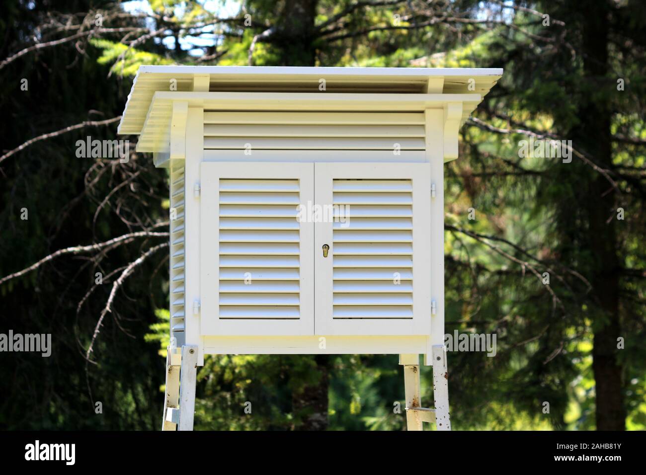 New white wooden box made for outdoor housing of weather instruments ...