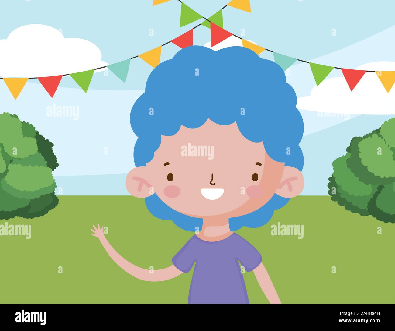 happy childrens day, cute little boy bunting decoration outdoor vector ...