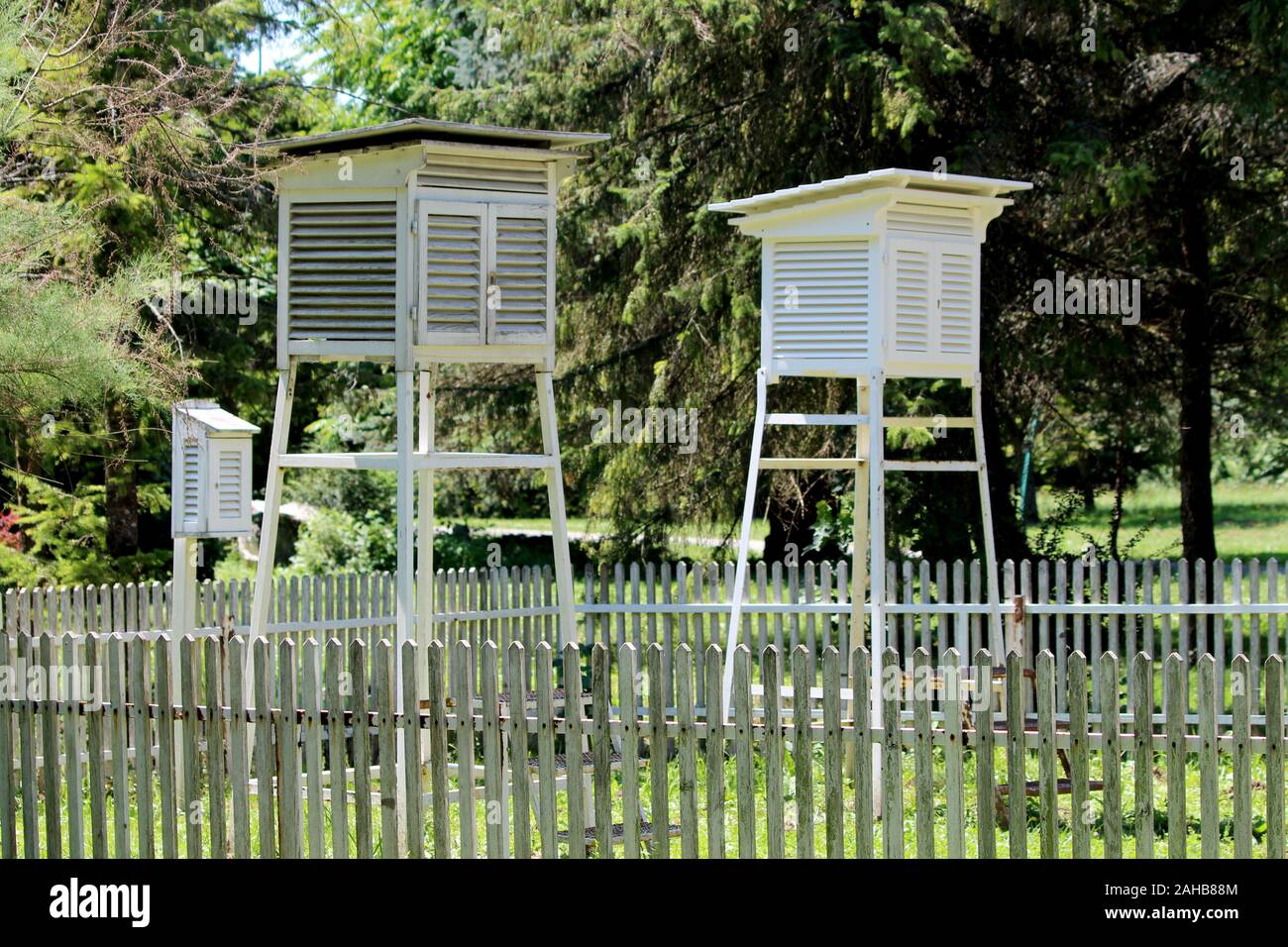 Older two large and one small white wooden boxes made for outdoor ...