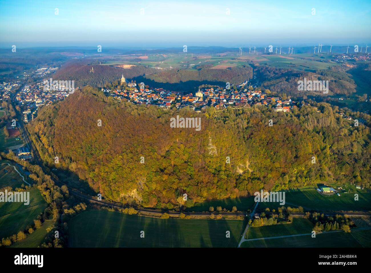 Aerial photo, overview Obermarsberg, Collegiate Church St. Peter and ...