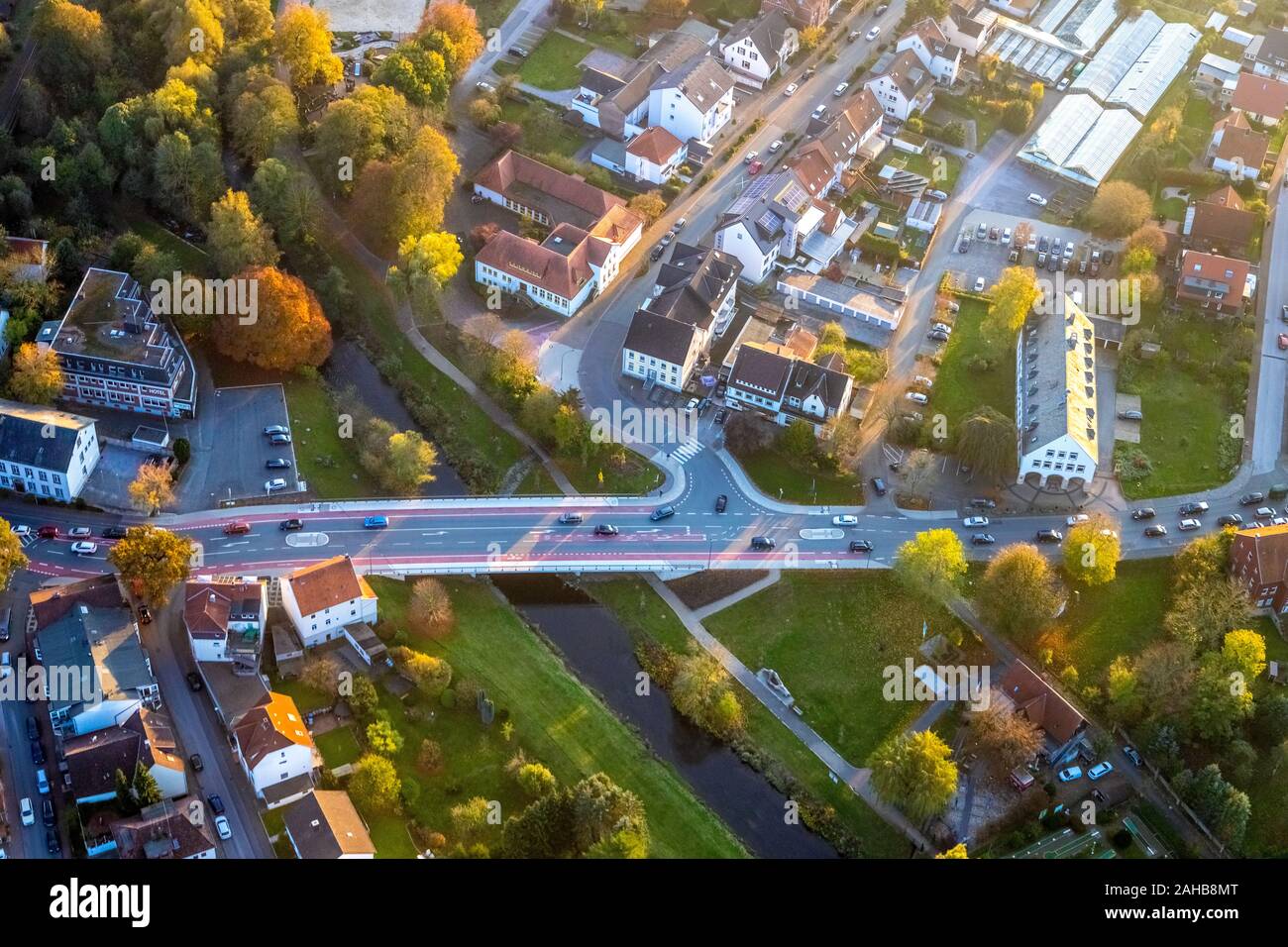 Aerial photograph, new bridge over the river Diemel, Marsberg ...